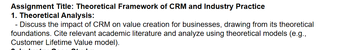 Solved Assignment Title: Theoretical Framework of CRM and | Chegg.com