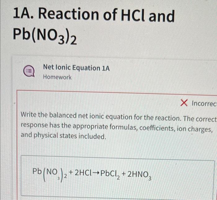 Solved Net lonic Equation 1 A Homework Write the balanced | Chegg.com