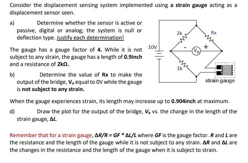 Solved Consider the displacement sensing system implemented | Chegg.com