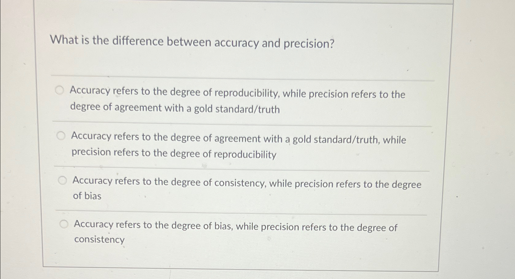 Solved What is the difference between accuracy and | Chegg.com