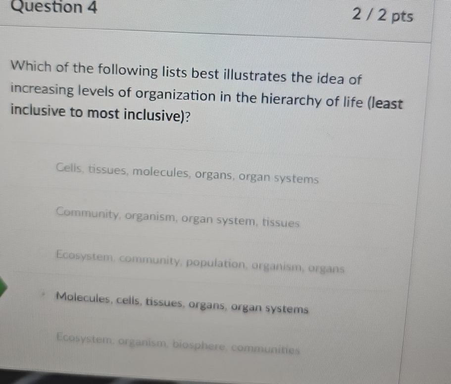 Solved Question 422 ﻿ptsWhich of the following lists best | Chegg.com
