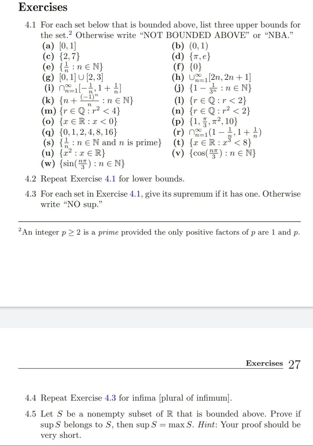 Solved : 3n Exercises 4.1 For each set below that is bounded | Chegg.com