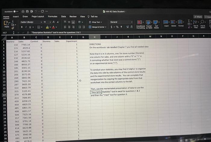 Using the Excel data file in the class file drawer | Chegg.com