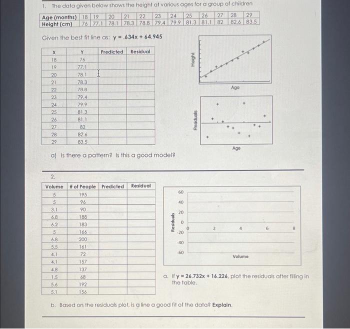 Solved 1. The data given below shows the height at various | Chegg.com