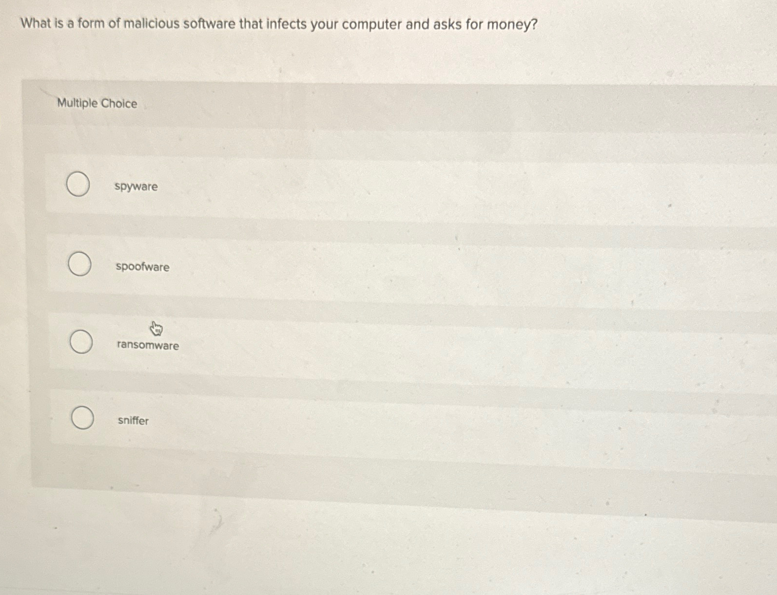 Solved What is a form of malicious software that infects | Chegg.com