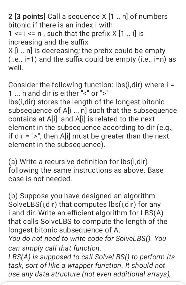 Solved 2 [3 points] Call a sequence X[1.. n] of numbers | Chegg.com