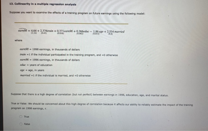 Solved 13 Collinearity In A Multiple Regression Analysis