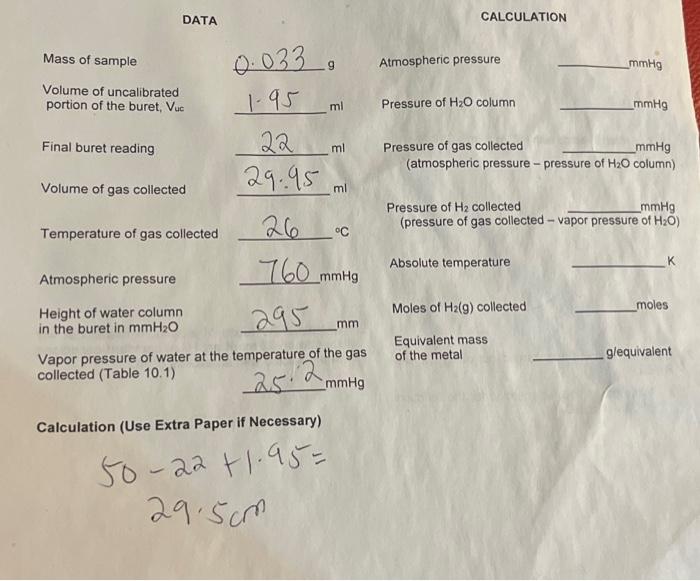 DATA CALCULATION Mass of sample \begin{tabular}{l} | Chegg.com DATA CALCULATION Mass of sample \begin{tabular}{l} | Chegg.com