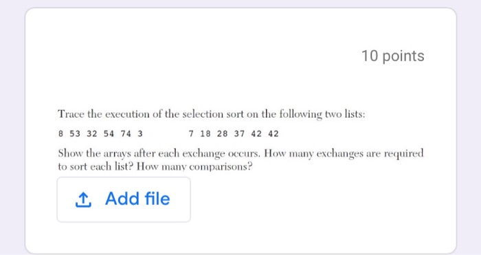 Solved 10 points Trace the execution of the selection sort | Chegg.com