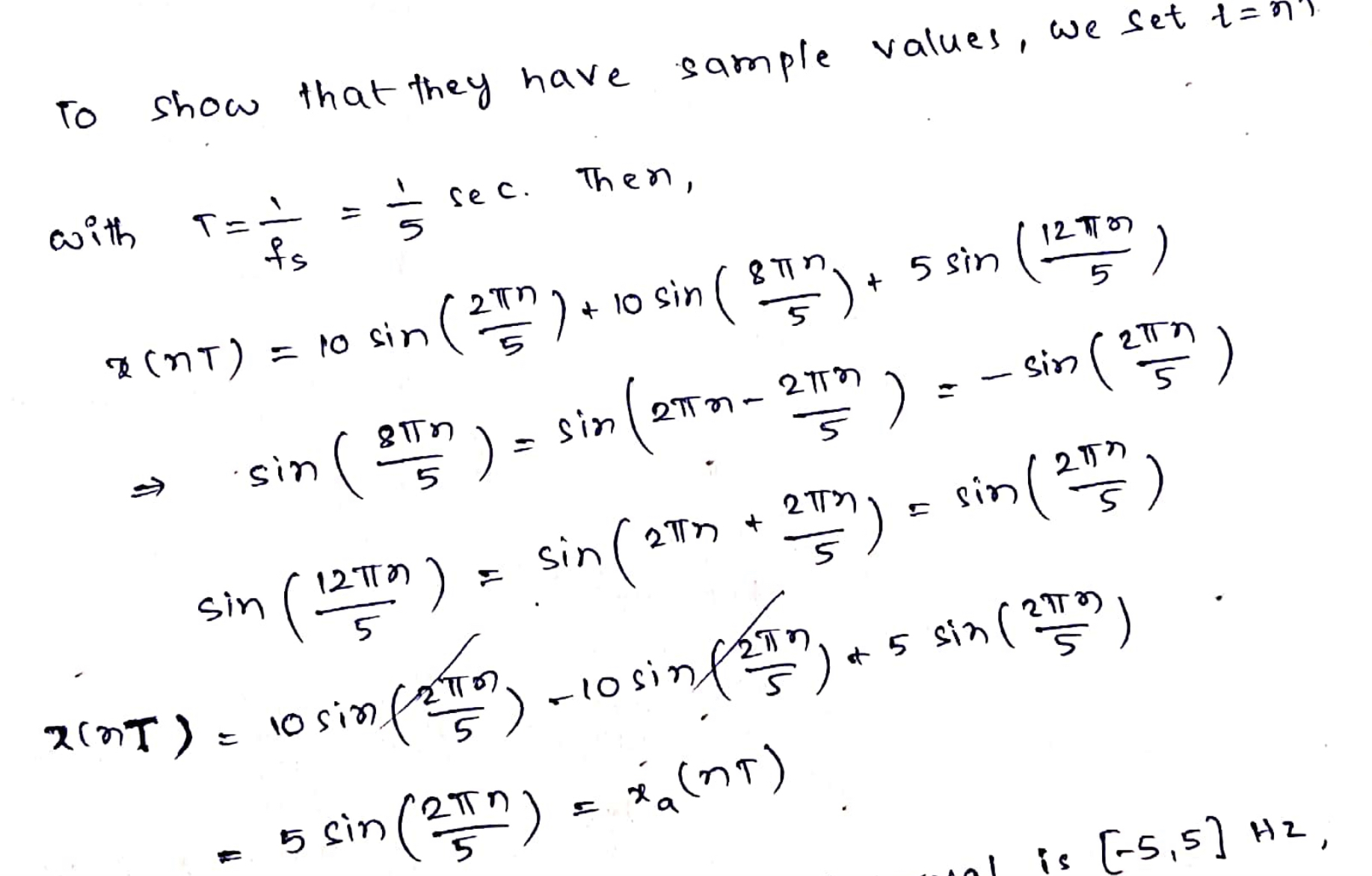 To show that they have sample values, we set t=n ? | Chegg.com