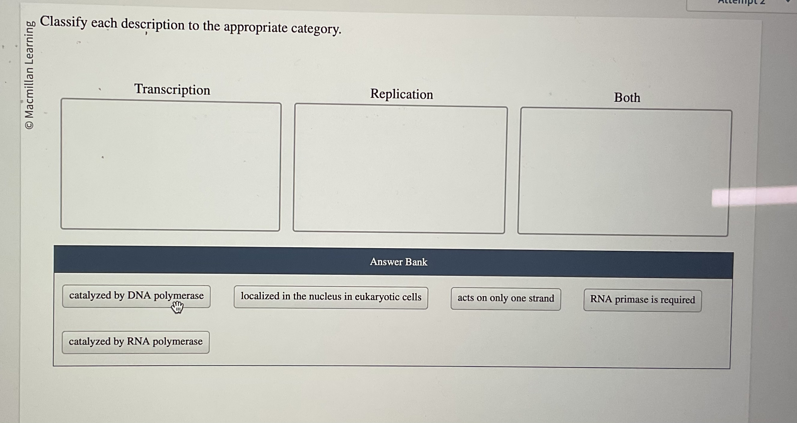 Solved Classify each description to the appropriate | Chegg.com