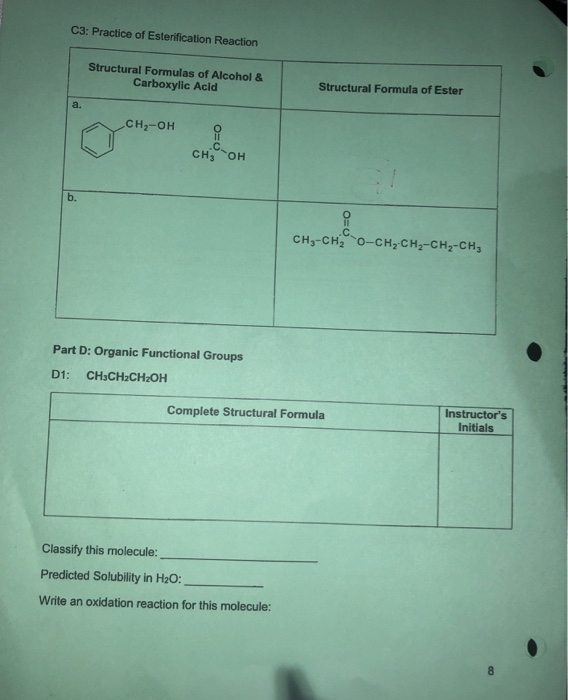 Solved C3: Practice of Esterification Reaction Structural | Chegg.com