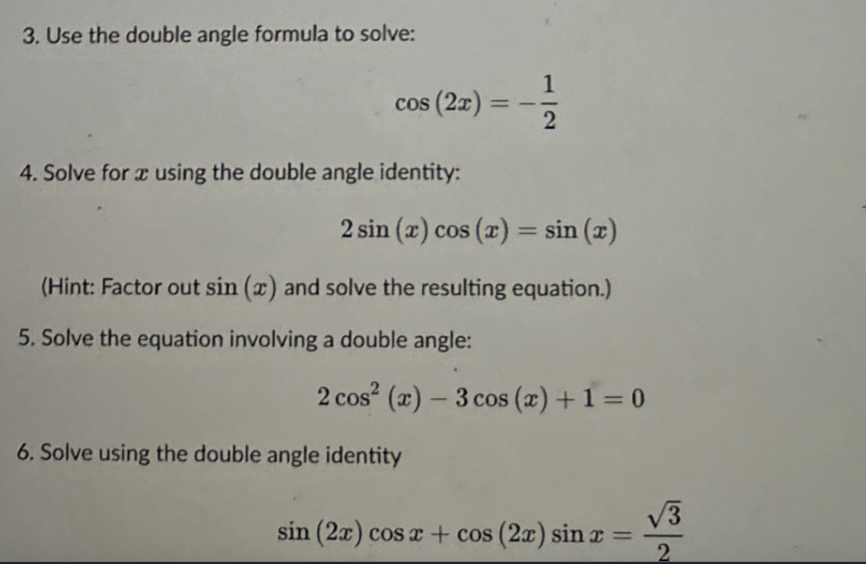 Solved Use the double angle formula to | Chegg.com