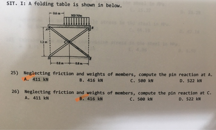 Solved A folding table is shown below. 25.) neglecting | Chegg.com