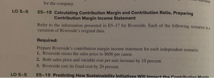 Solved E5-18 Calculating Contribution Margin and | Chegg.com
