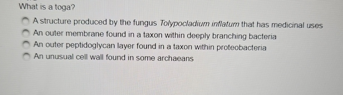 Solved What is a toga?A structure produced by the fungus | Chegg.com