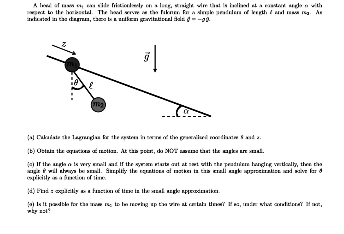 Solved A bead of mass m1 ﻿can slide frictionlessly on a | Chegg.com