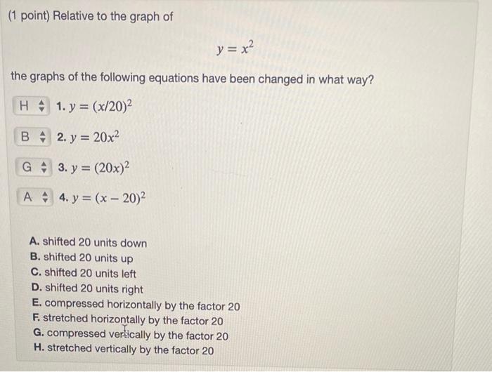 Solved (1 point) Relative to the graph of y=x2 the graphs of | Chegg.com