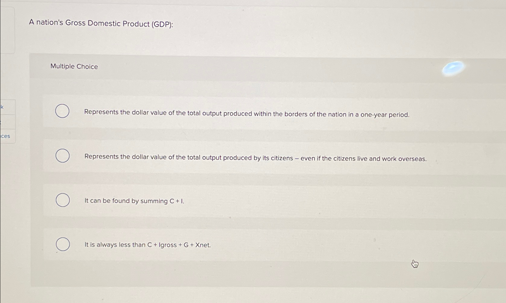 Solved A nation's Gross Domestic Product (GDP):Multiple | Chegg.com