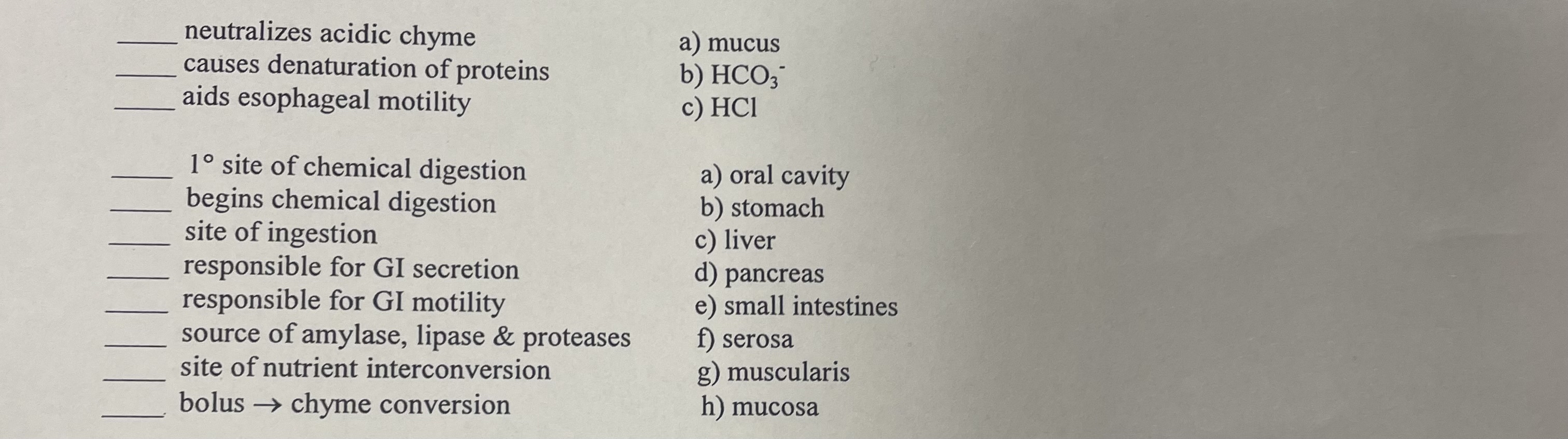 neutralizes acidic chymea) ﻿mucuscauses denaturation | Chegg.com