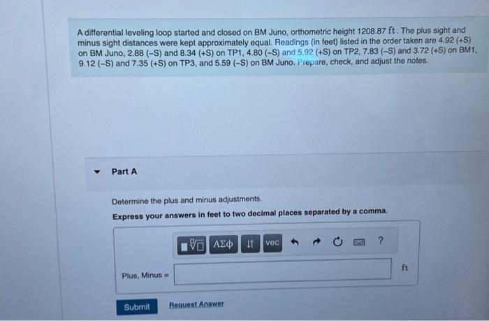 Solved A differential leveling loop started and closed on BM | Chegg.com