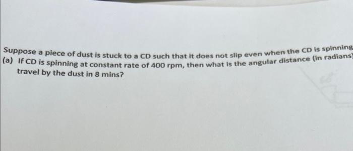 Solved Suppose a piece of dust is stuck to a CD such that it | Chegg.com