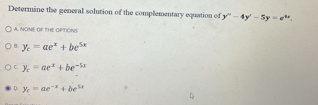Solved Determine the general solution of the complementary | Chegg.com
