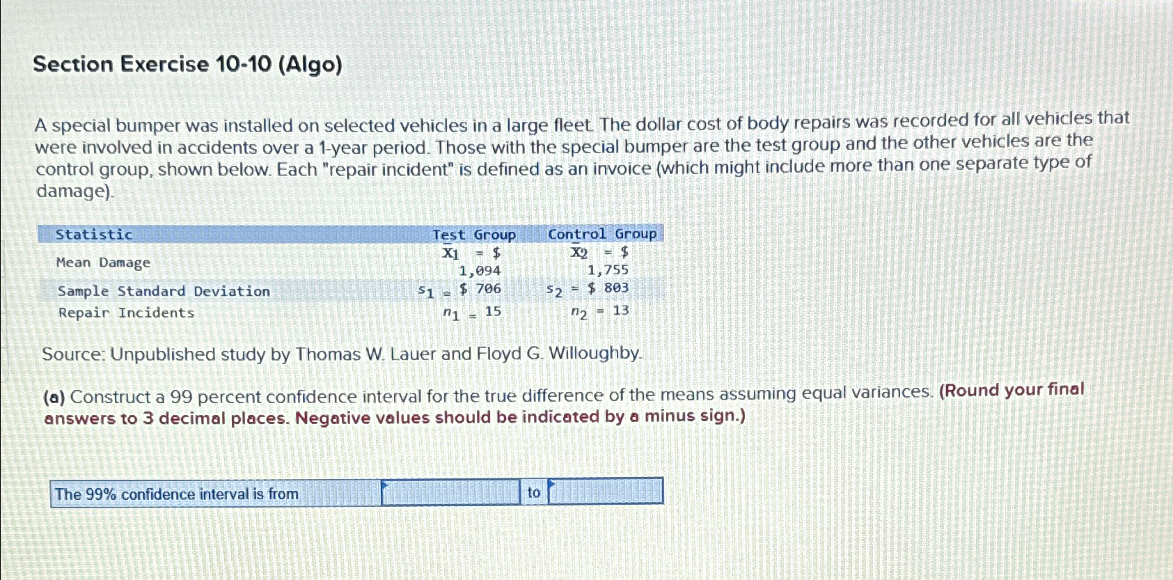 Solved Section Exercise 10-10 (Algo)A special bumper was | Chegg.com