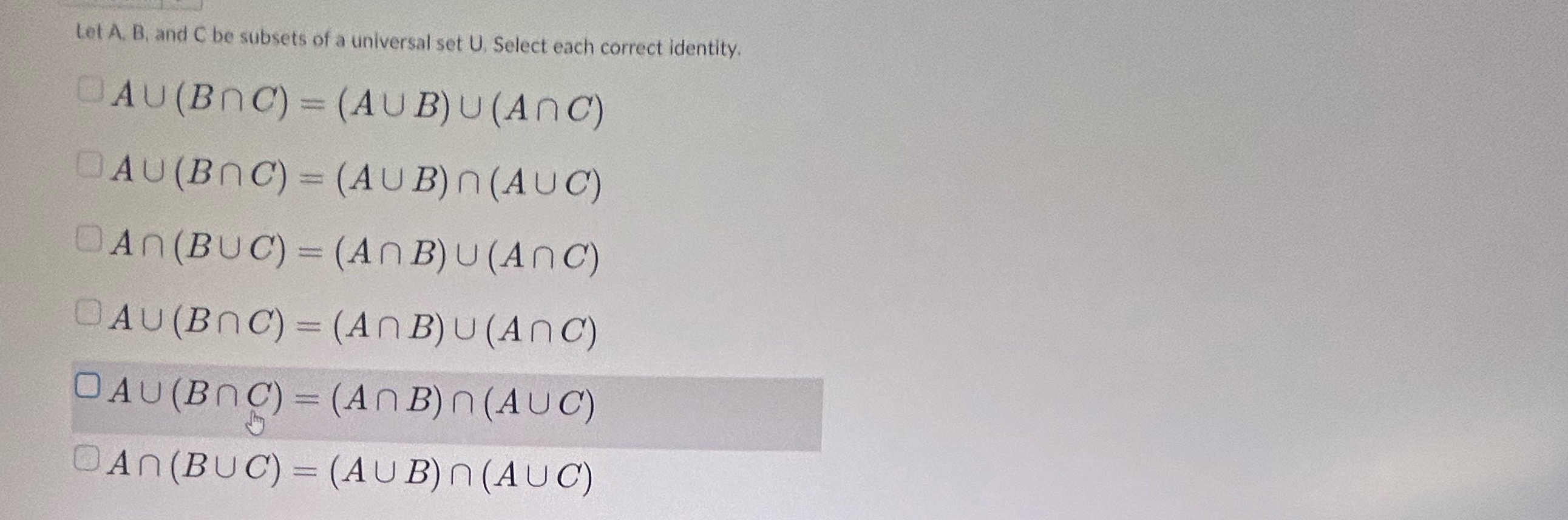 Solved Let A, ﻿B, ﻿and C be subsets of a universal set U. | Chegg.com