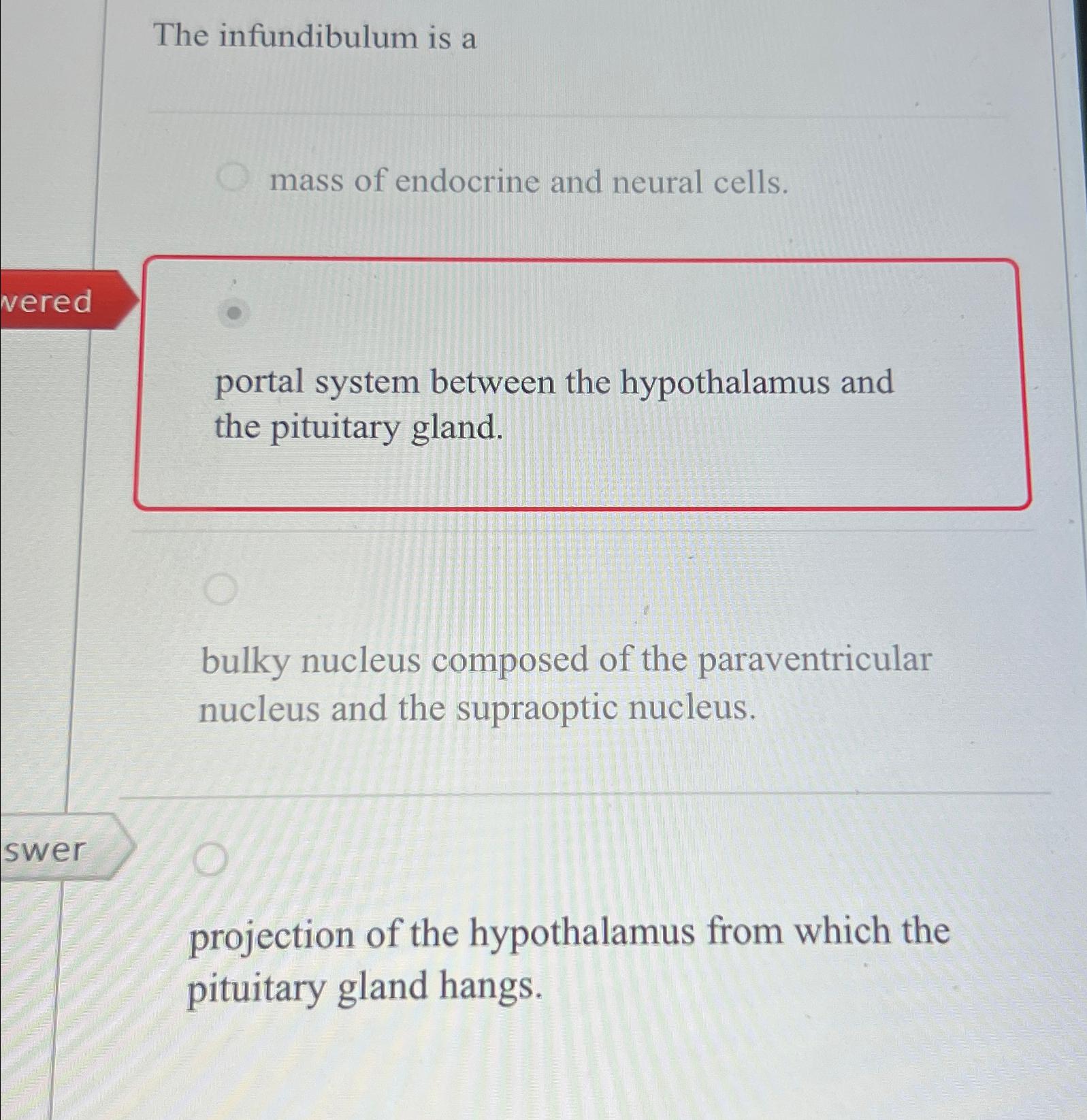 Solved The infundibulum is amass of endocrine and neural | Chegg.com