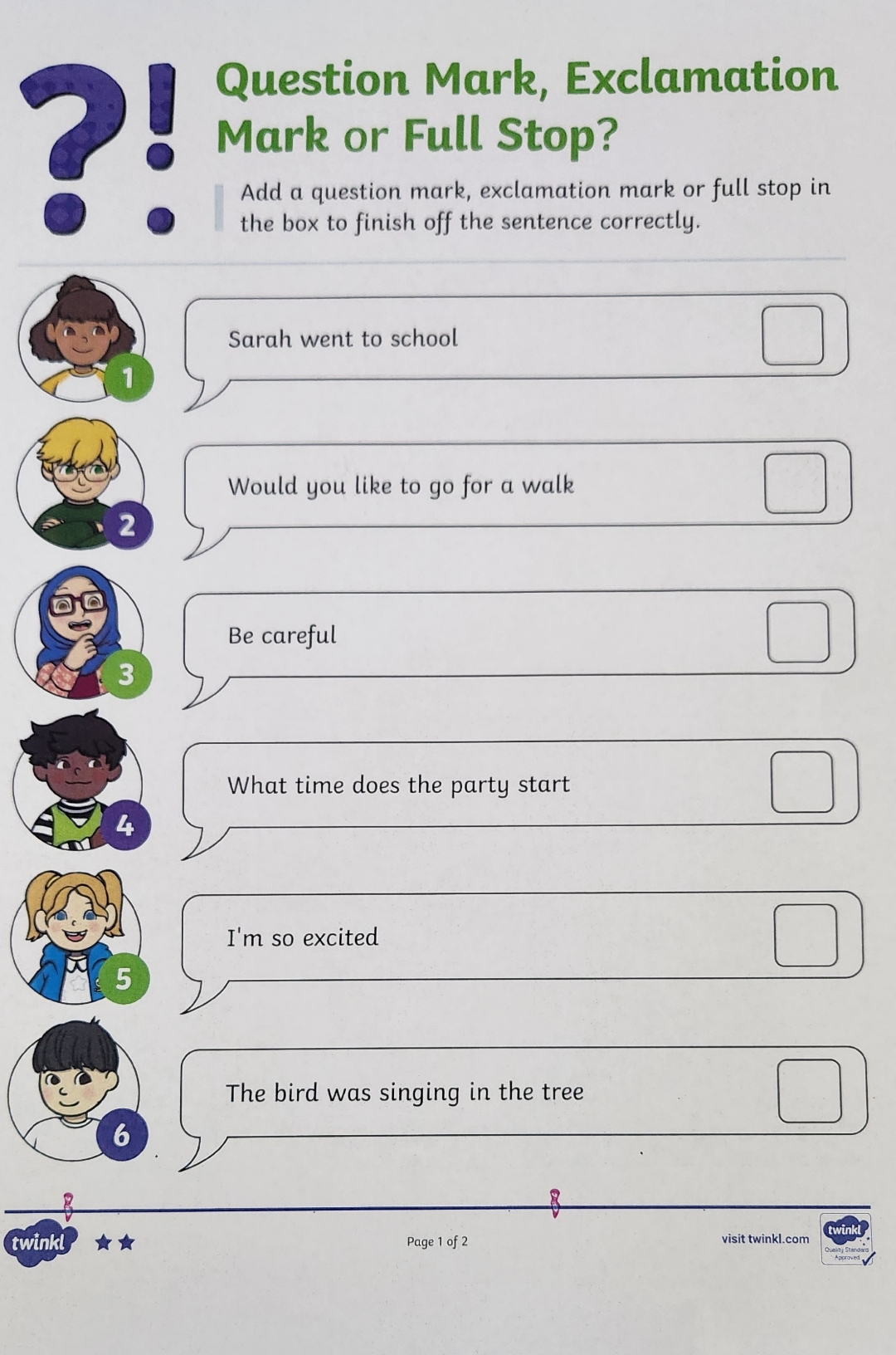 grade 2 ﻿english Question Mark, ExclamationMark or | Chegg.com