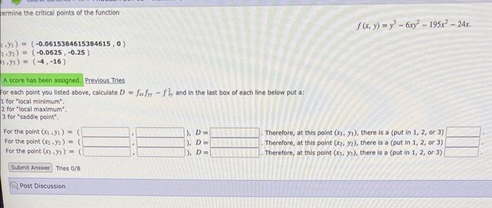 Solved termine the critical points of the function | Chegg.com