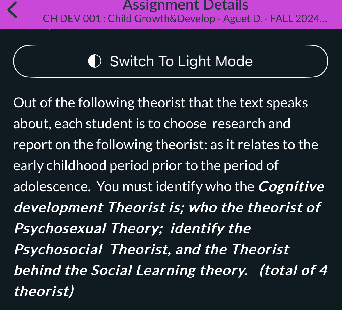 Solved Assignment DetailsCH DEV 001: Child Growth&Develop - | Chegg.com