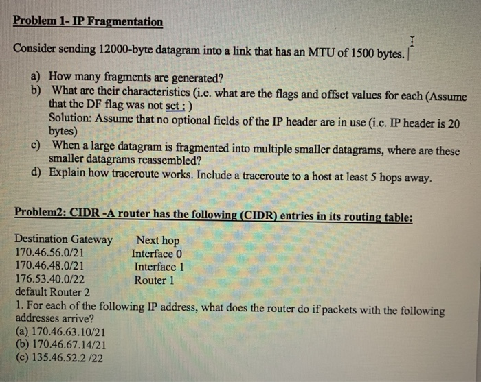 Solved Problem 1- IP Fragmentation I Consider sending | Chegg.com