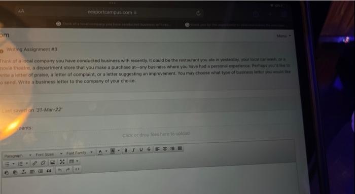 nexportcampus.com Writing Assignment #3 hink of a | Chegg.com
