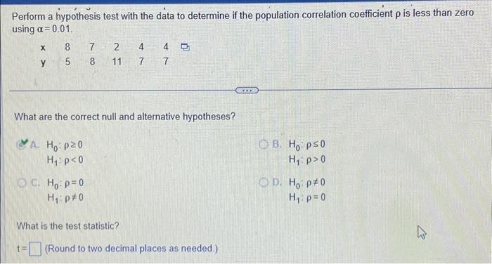 Solved Perform a hypothesis test with the data to determine | Chegg.com