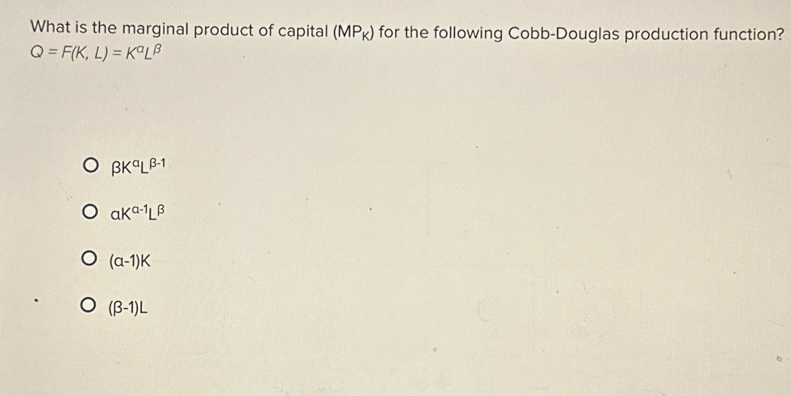 Solved What is the marginal product of capital (MPK) ﻿for | Chegg.com