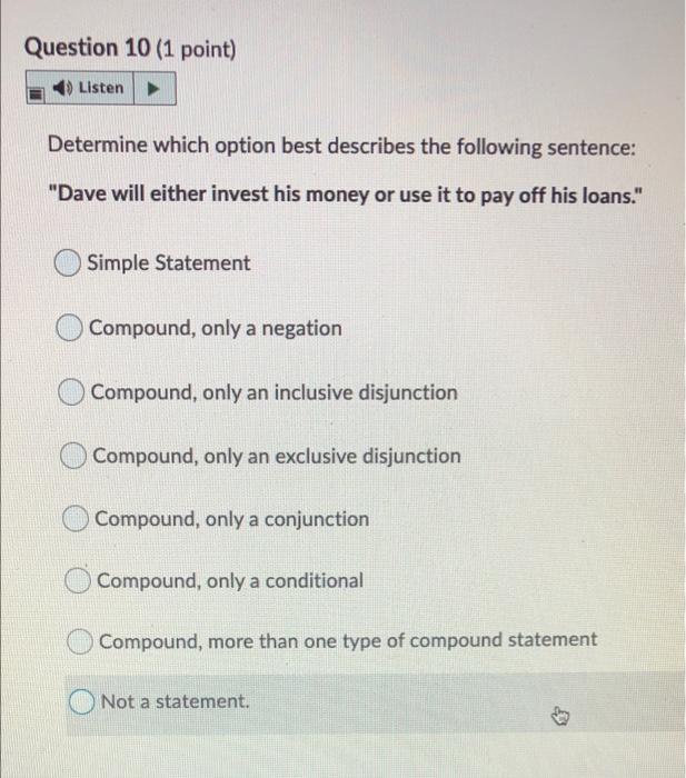 Solved Question 10 (1 point) Listen Determine which option | Chegg.com