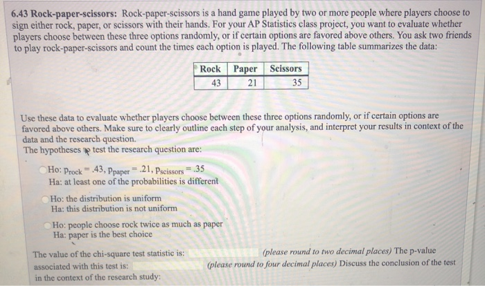 Solved 6.43 Rock-paper-scissors: Rock-paper-scissors is a | Chegg.com