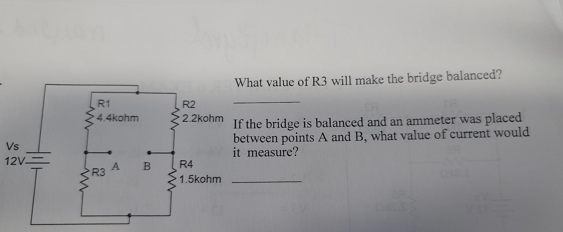 Solved Vs 12V- www R1 4.4kohm A R3 B R2 2.2kohm R4 1.5kohm | Chegg.com