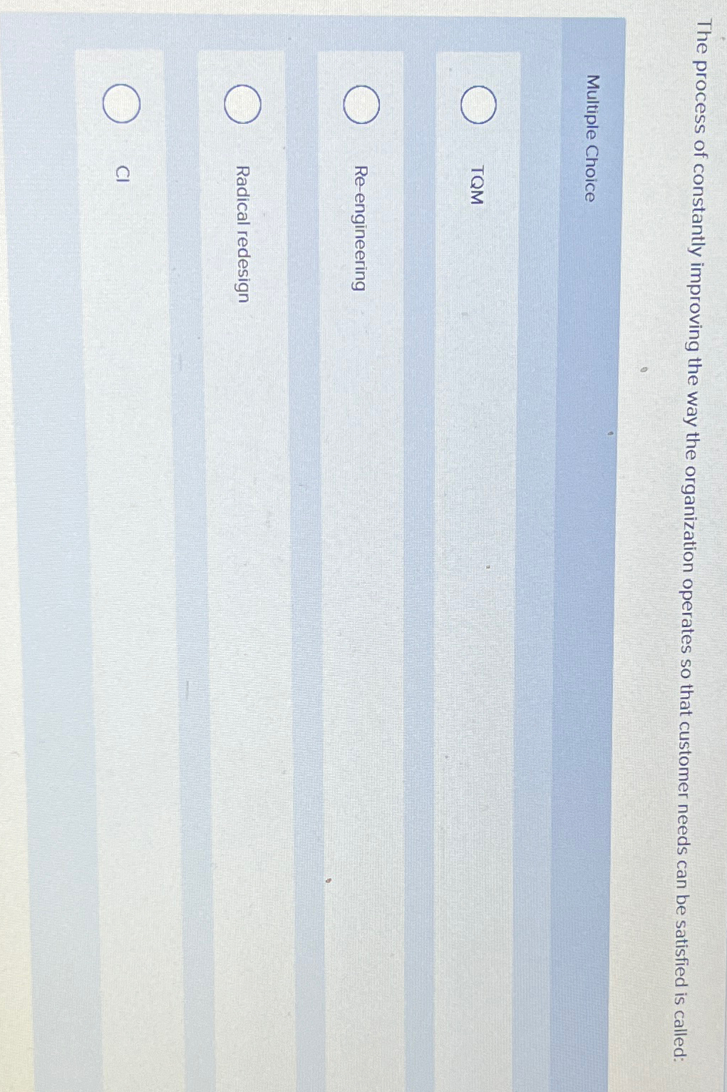 Solved The process of constantly improving the way the | Chegg.com