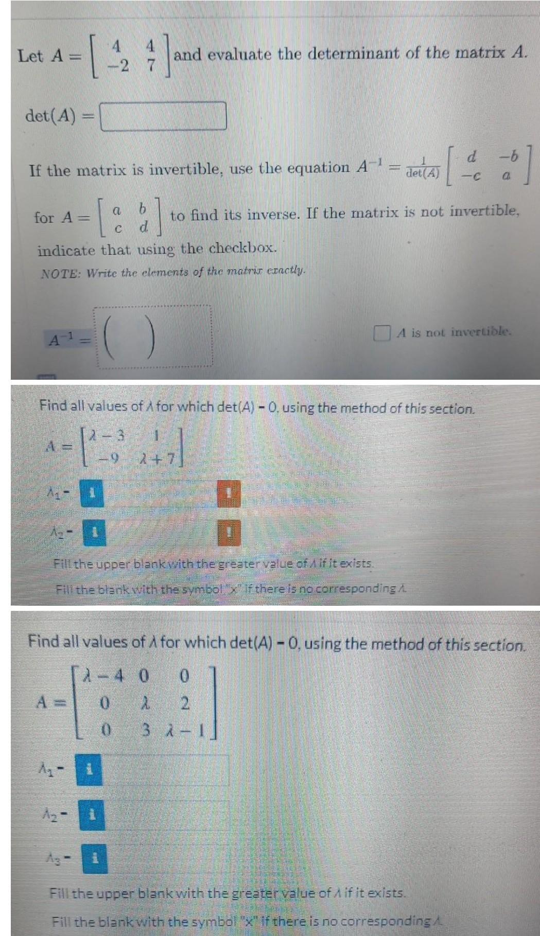 Solved Let A= 4 -- 27 and evaluate the determinant of the | Chegg.com