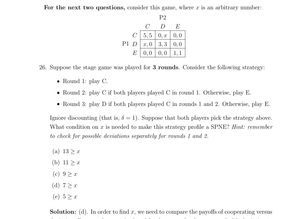 Solved For the next two questions, consider this game, where | Chegg.com
