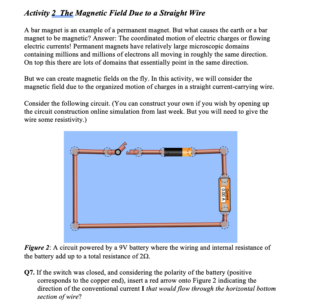 Solved Activity 2 ﻿The Magnetic Field Due to a Straight | Chegg.com