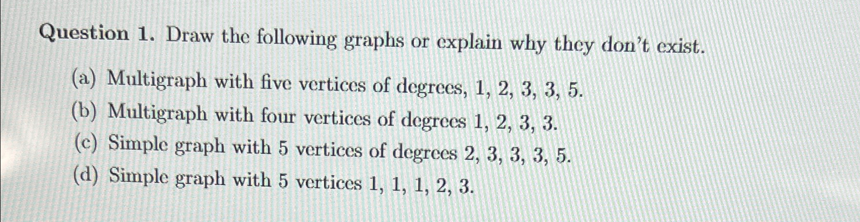 Solved Question 1. ﻿Draw the following graphs or explain why | Chegg.com
