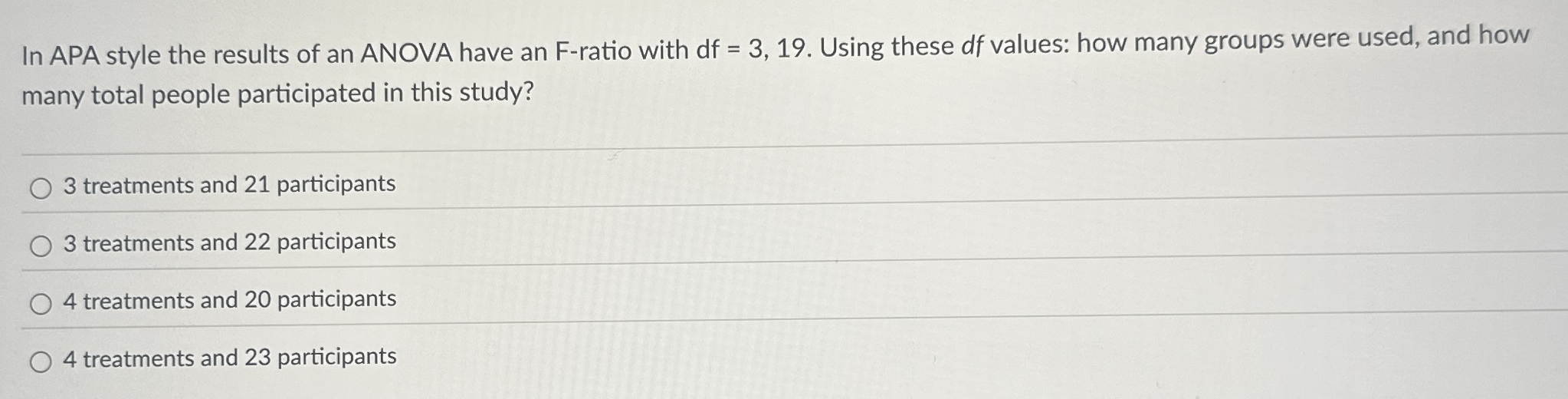 Solved In APA style the results of an ANOVA have an F-ratio | Chegg.com