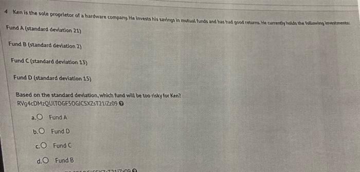 Solved Fund A (standard deviation 21) Fund B (standard | Chegg.com