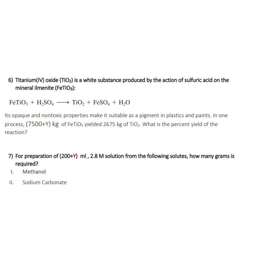 Solved Titanium(IV) ﻿oxide (TiO2) ﻿is a white substance | Chegg.com