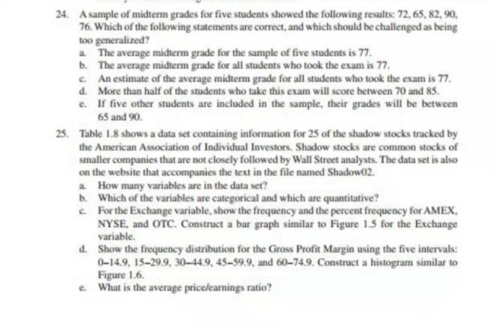 Solved 24. A sample of midterm grades for five students | Chegg.com