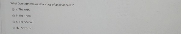 Solved What Octet determines the class of an IP address? a. | Chegg.com
